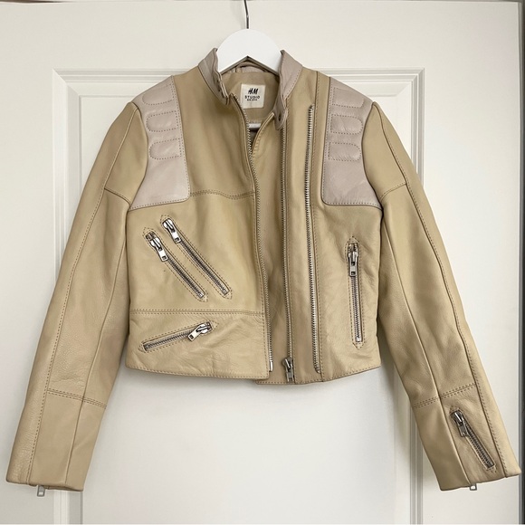 H&M | Jackets & Coats | Petite Moto Ivory Leather Jacket | Poshmark